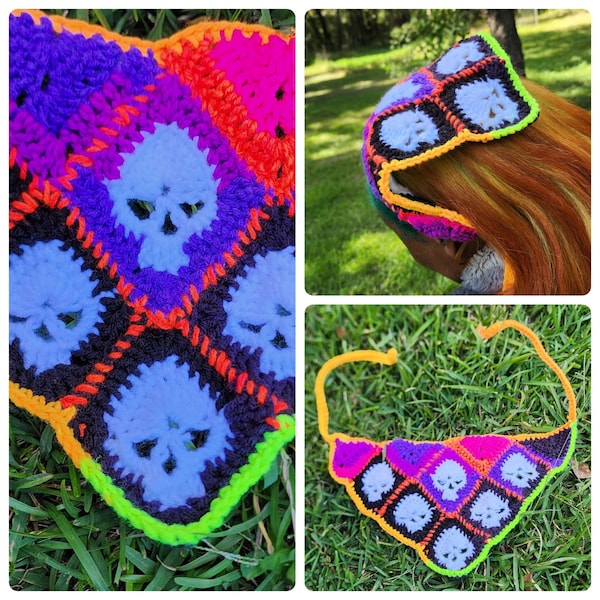CROCHET PATTERN - Skull Granny Square Bandana Crochet Pattern Easy ...