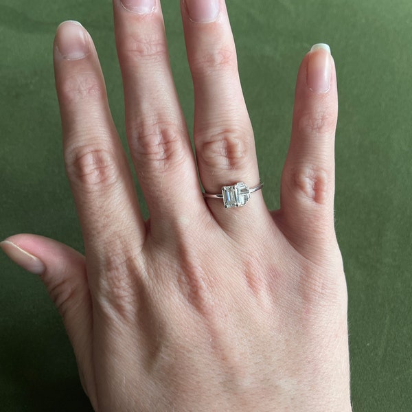 Bezel Set Moissanite Ring Three Stone Moissanite Unique Engagement Ring 2.30 CTW White Emerald ...