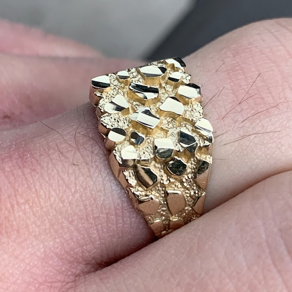 Real Solid Gold 10K Square Nugget Ring | 10K Gold Ring | Yellow Gold ...
