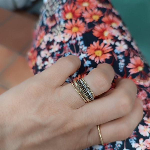 14k Solid Gold Thin Stacking Ring Set, Stacking Ring Set, Gold Stacking ...