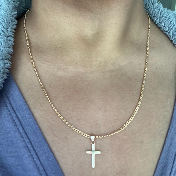 18K Toddler Boy Cross Necklace, Figaro Chain Cross, Ready to Ship, Curb ...