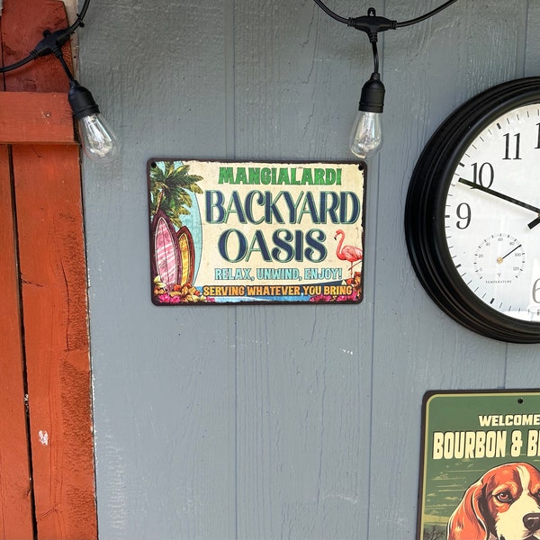 Custom Backyard Oasis Sign, Patio Decor, Outdoor Pool Sign, Tropical ...