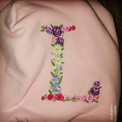 Machine Embroidery LETTER L Uppercase 97mm / 3.85 Tall Dainty Floral ...