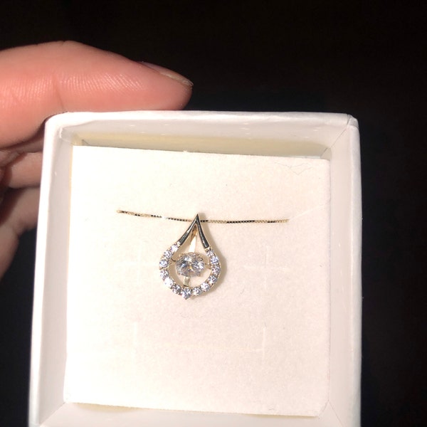 14k Solid Gold Moving Diamond Necklace, CZ, Floating CZ Pavé Diamond ...