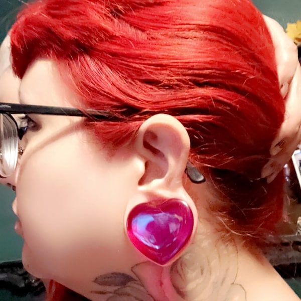 Up to 2" Raspberry Love Heart Shaped Ear Plugs Gauges Hearts Berry Pink ...