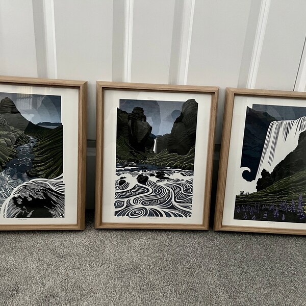 Set of 3 Iceland Waterfall Prints, Iceland Waterfalls, Landscape Art ...