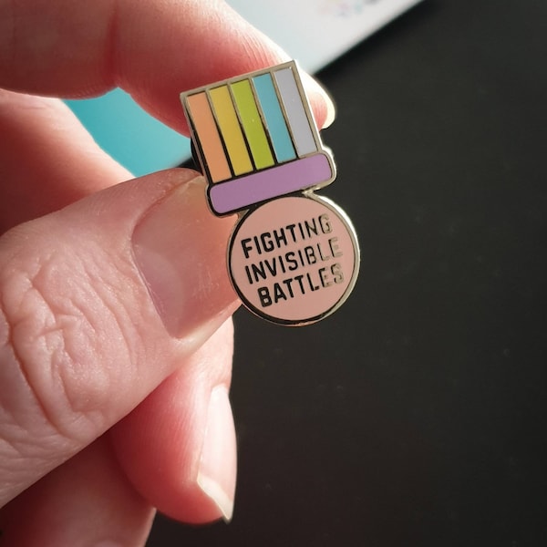 Fighting Invisible Battles Medal Enamel Pin – Rainbow Positivity Badge ...