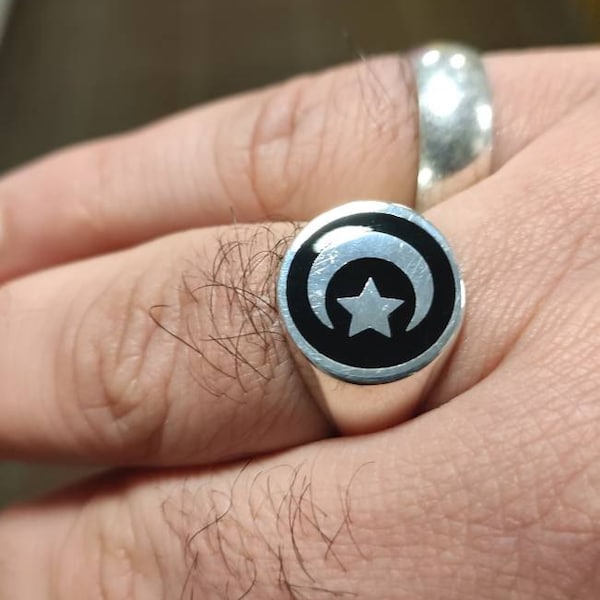 Silver Malcolm X Ring , Shiny Silver Ring, Black Stone Men Ring ...