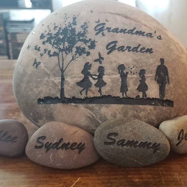 7in Grandma Garden Rock 3in Name Stones Add Kids Custom Order Carved ...