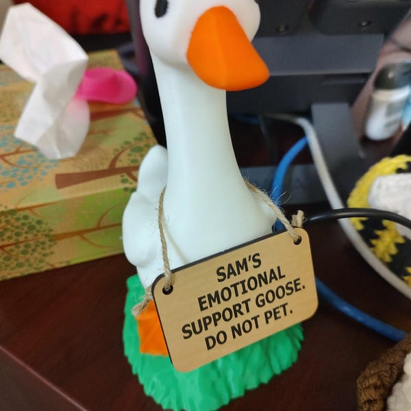 Emotional Support Desk Goose, Customized Sign, Stand for ...