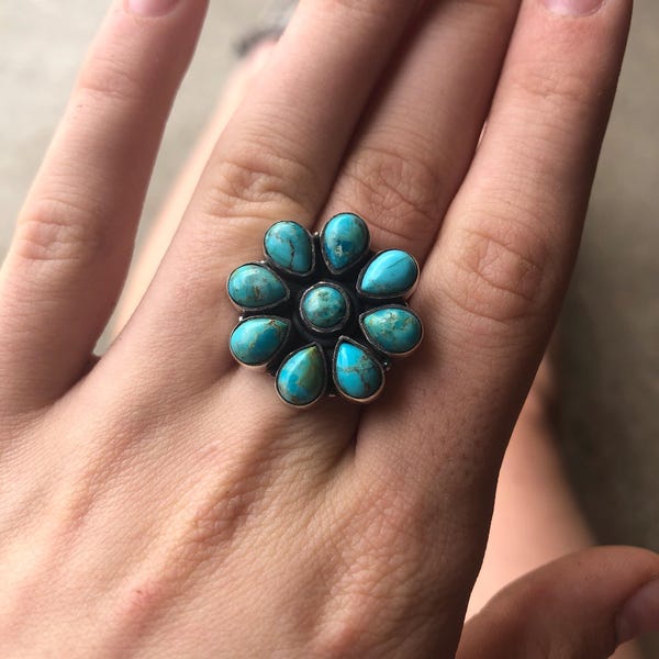 Native American Turquoise Ring- Full Finger Ring - 925 Sterling Silver ...