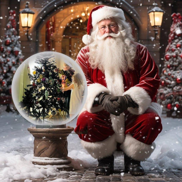 Santa With Snow Globe Christmas Digital Background, Snowglobe Christmas ...