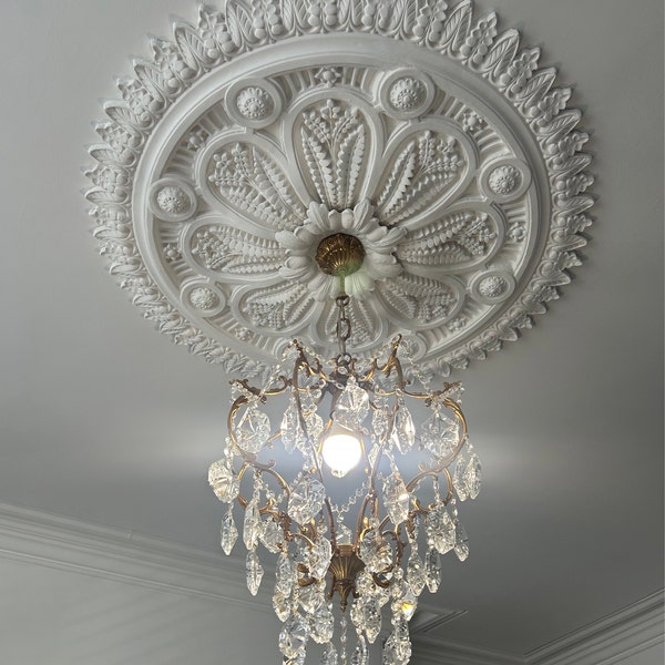 Antique / Vintage Brass & Crystals Chandelier Lighting French Empire ...