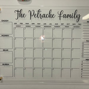 Acrylic Family Planner Personalized Monthly Calendar Dry Erase Board ...