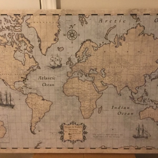Push Pin World Map - Rustic Vintage Cork Pin Board Canvas (rustic ...