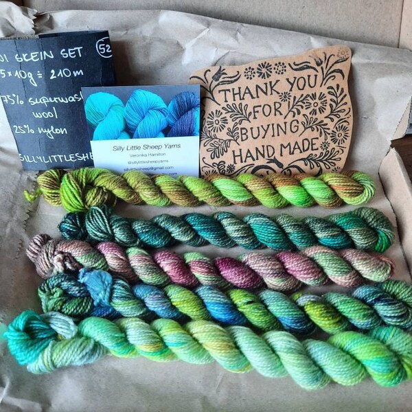 Rainbow 5 - 100g Mini Micro Skein Set of Gradient Hand Dyed Sock Yarn ...