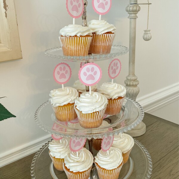 12 Paw Print Cupcake Toppers, Dog Birthday, Adoption Party, Pooch Party ...