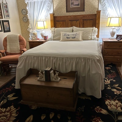 Canvas Linen Custom Bed Cover,bedspread,skirted Coverlet,ivory White ...