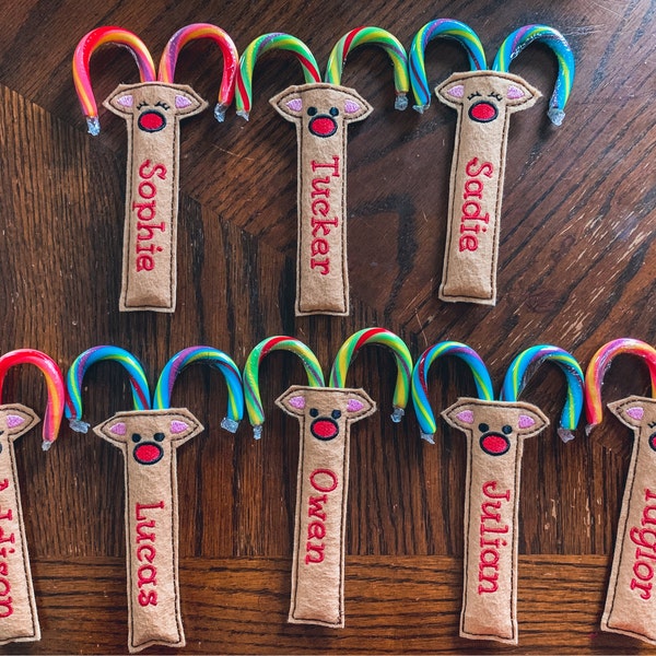 Reindeer Candy Cane Holder/ Class Gift/ Personalized Candy Cane Holder ...