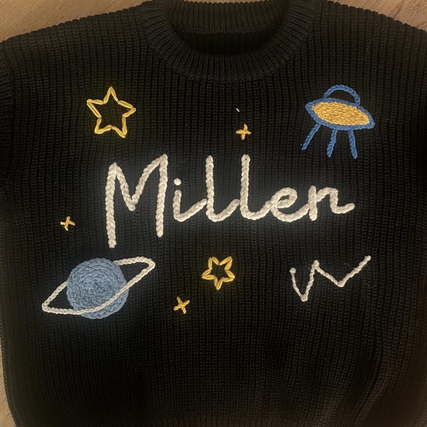 Custom Hand Embroidery Oversize Toddler&baby Boy Sweater,name Knit ...