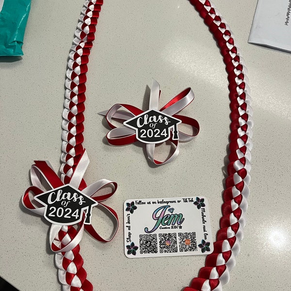 Graduation Lei With Name Ribbon Lei Double Braided Hawaiian Style Lei for Girls With Plumeria ...