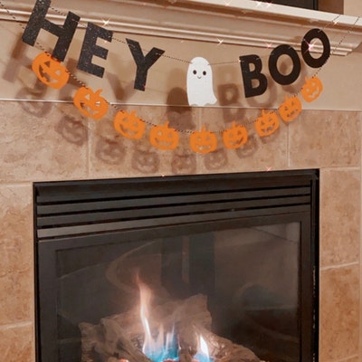 Hey Boo Banner, Halloween Glitter Garland, Halloween Banner, Halloween ...
