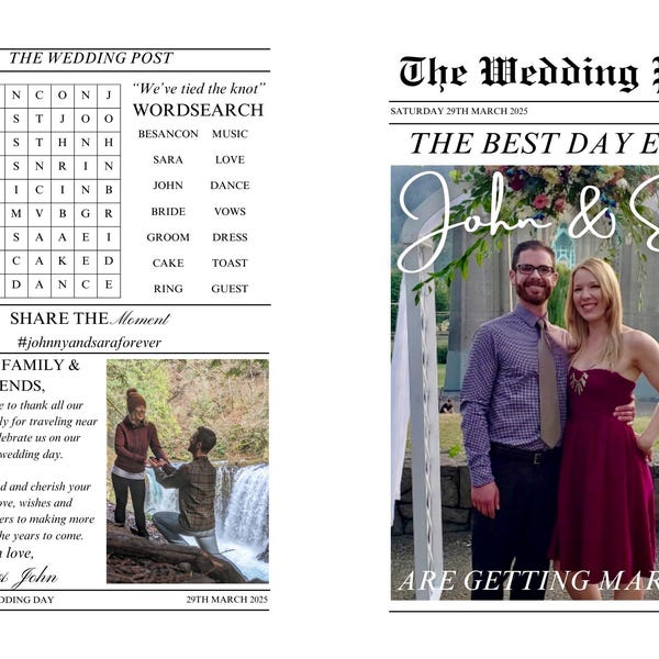 Wedding Newspaper Save the Date Canva Template, Printable Save the Date ...