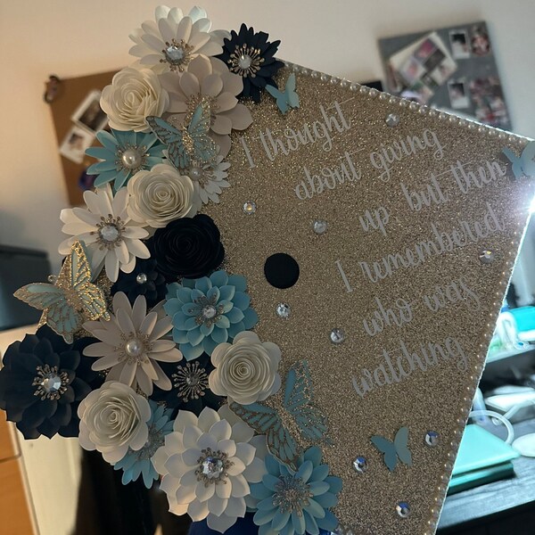 Purple/gold Graduation Cap Topper Paper Flowers Paper Butterflies ...