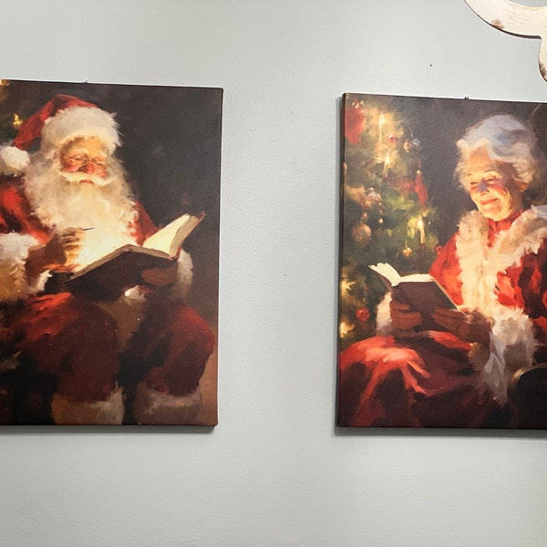 Vintage Christmas Wall Art Santa Writing Book Printable Christmas Oil ...