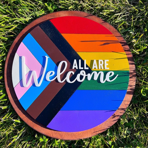 Pride Welcome Sign Round Wood Sign SVG, Laser Cut Round, Glowforge SVG ...