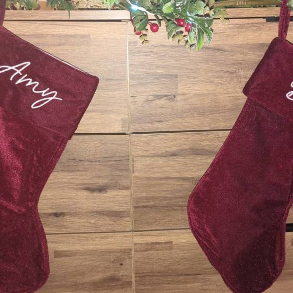 Custom Velvet Red Stocking, Embroidered Family Christmas, Xmas ...