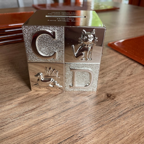 Personalised Engraved ABC Money Box, New-born Baby, Christening Baby ...