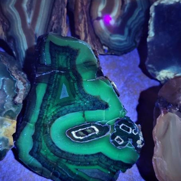 Red Banded and Crystal Agate, Rough Raw Mineral, Polished Specimen ...