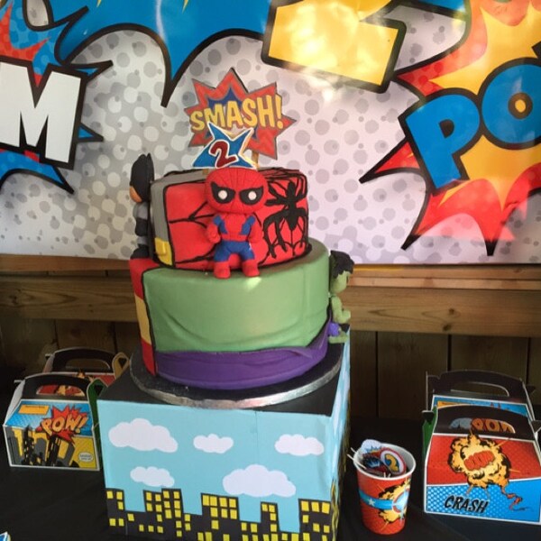 Superhero Smash Cake Topper DIY Printable in Yellow Blue Red - Etsy