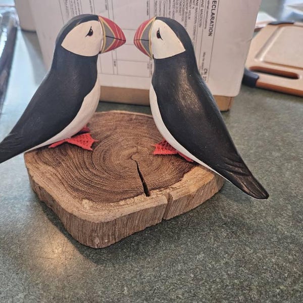 Hand Carved Wooden Puffin Figurines | Coastal Decor | Nautical ...