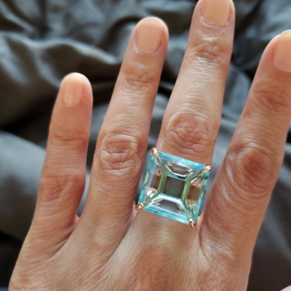 Topaz Ring · Blue Topaz Cocktail Ring · Square Ring · Gemstone Ring ...