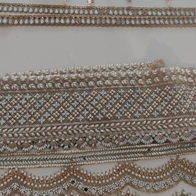 1 Yard Gorgeous Broad off White Mirror Border Trim, Indian Embroidered ...