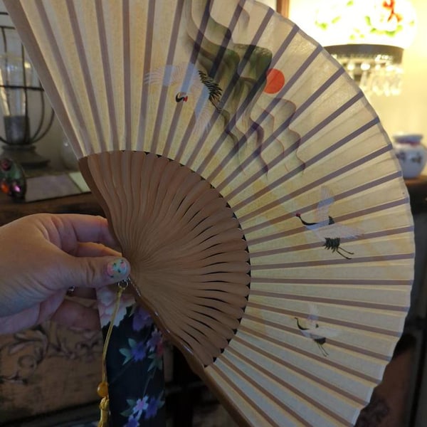 Beautiful Mountain Sunset Folding Fan,elegant Crane Folding Fan,parents ...