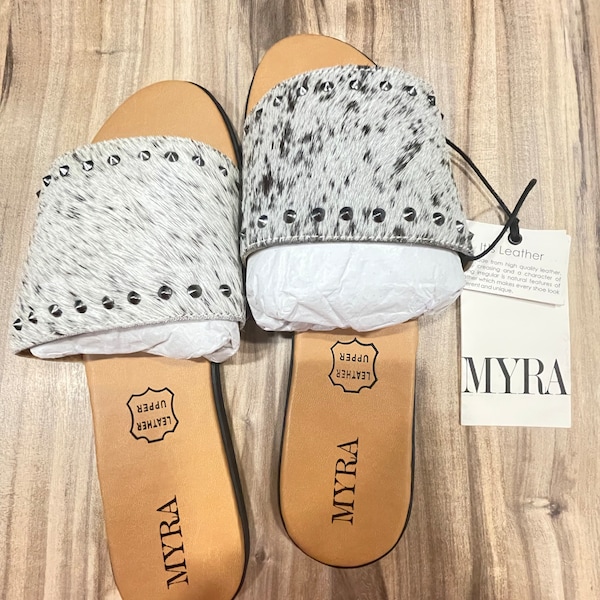 Genuine Cowhide Western Sandals – Crafted Leather and Hair on Slides ...