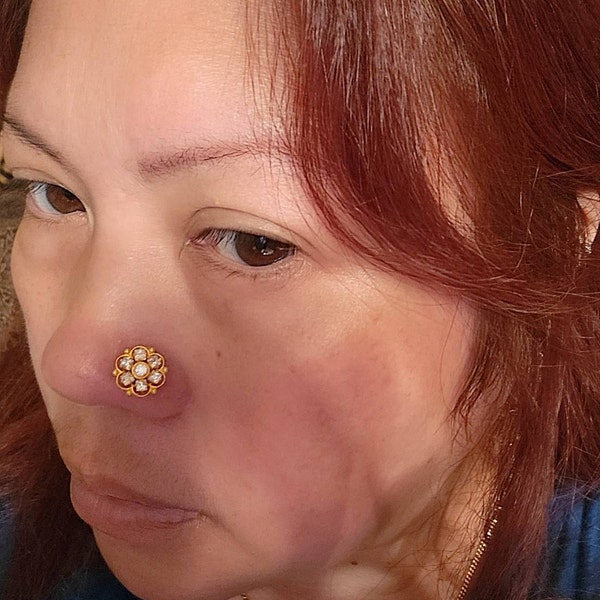 CZ Nose Stud L Shape Nose Stud 16 G Nose Screw Big Nose Stud Flower ...