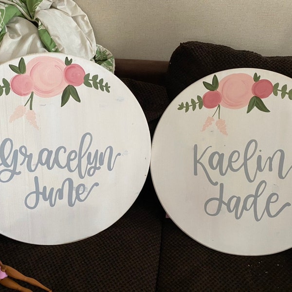 Round Nursery Name Sign | Round Name Sign Wood | Custom Name Sign ...