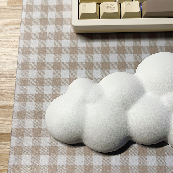 Beige Desk Mat Gingham Check Large Mouse Pada Aesthetic Desk ...