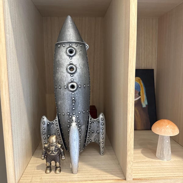 Moon Rocket Coin Bank With One Spaceman - Item #924, Cast Aluminum and ...