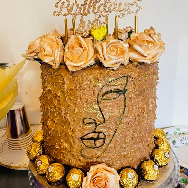 Line Art Face Topper, Art Cake Charm, Abstract Face Cake Topper, Face ...