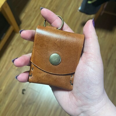 Leather Keychain, Leather Key Holder, Triangle Key Fob, Small Coin ...