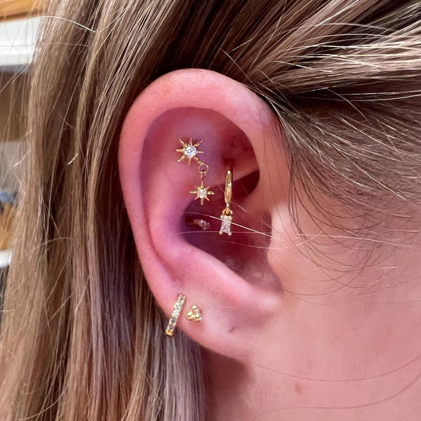 20G/18G/16G Titanium Open Star Threadless Push Pin Labret, Star Flat ...