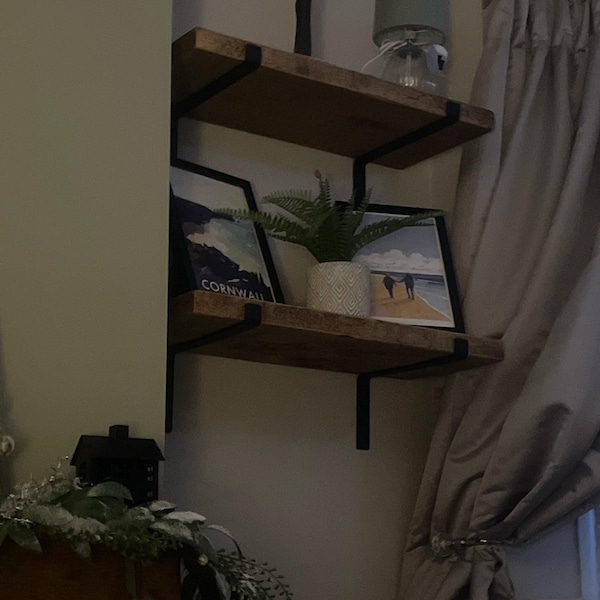 Extra Deep Handmade Rustic Shelf With Black Down Brackets (31cm Depth ...