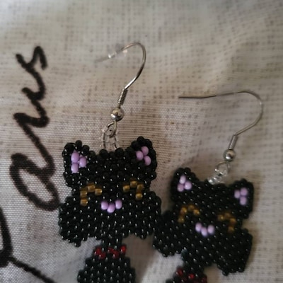 Black Cat Earrings Seed Bead Patterns Brick Stitch Pattern - Etsy