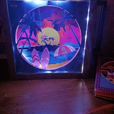 Beach Shadow Box SVG, Ocean 3d Layered, Beach Paper Light Box, 3d ...