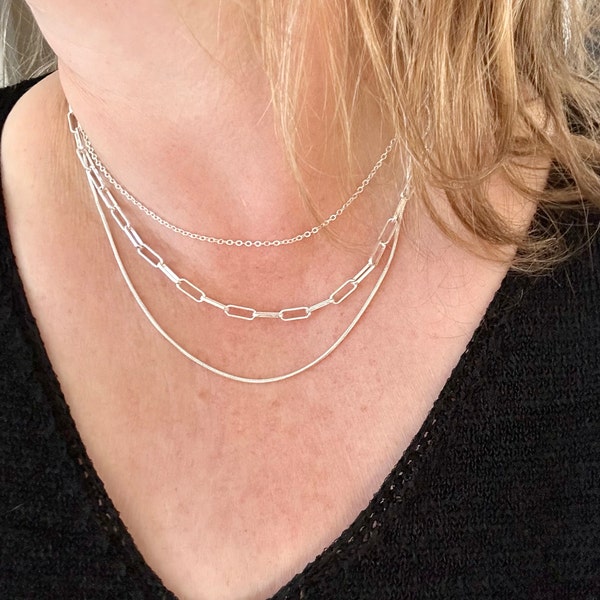 Minimalist Triple Layered Necklace Set-silver 3 Piece Chokers-stacking ...